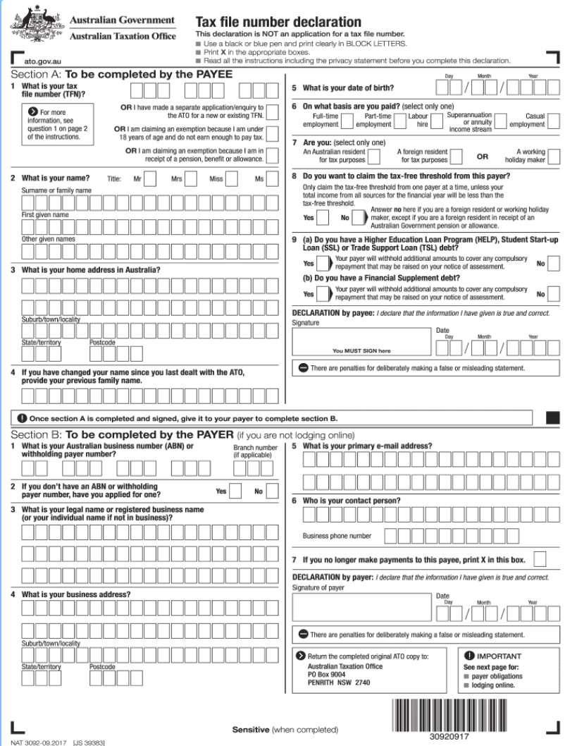 Tax File Number Declaration (2020) - Tagarela
